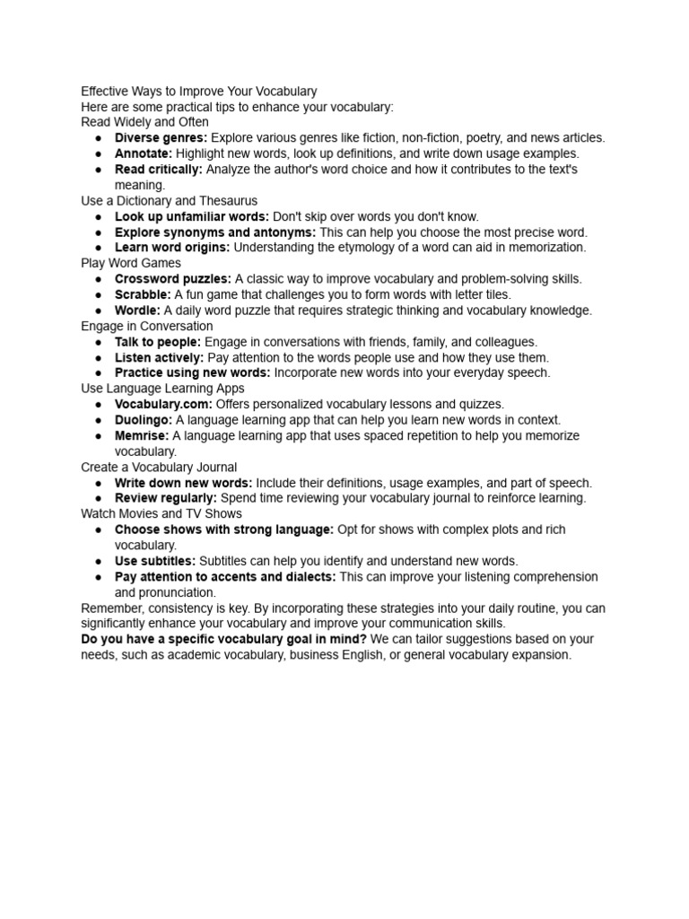 Improving Vocabulary Pdf