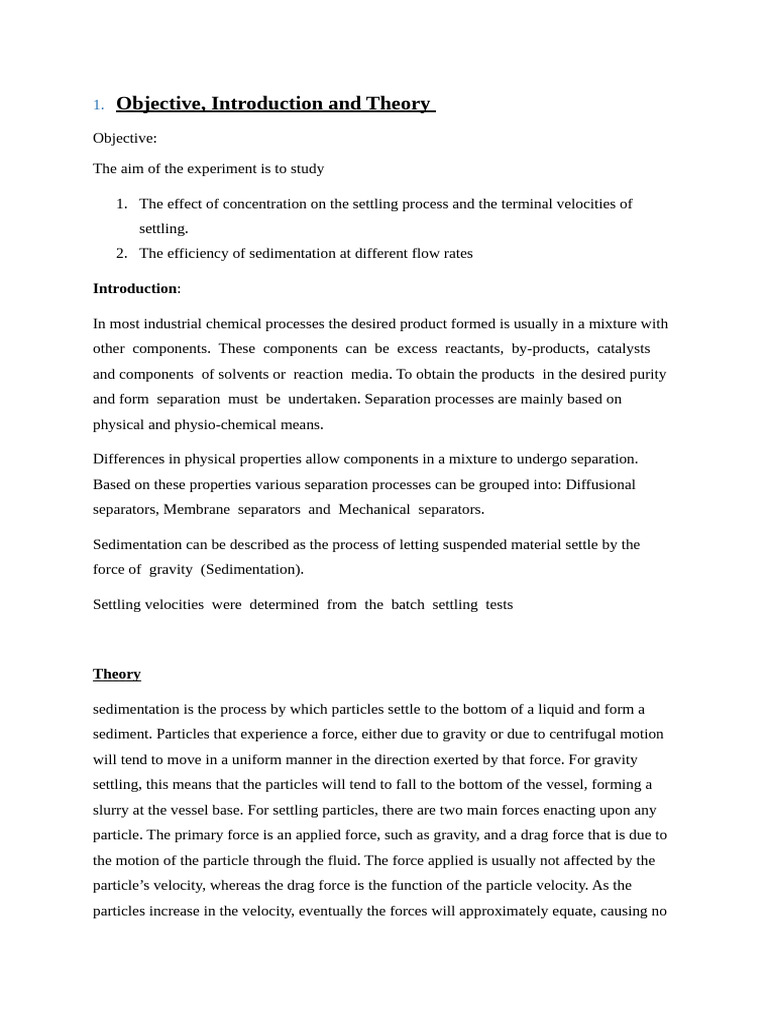 Sedimentation Experiment | PDF | Force | Mixture