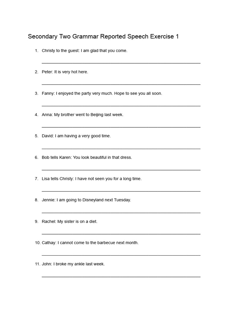 S2 Grammar Reported Speech Exercise 1 | PDF