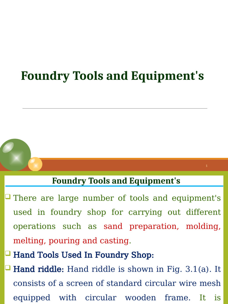 Foundry Tools and Equipment's | PDF | Foundry | Building Engineering