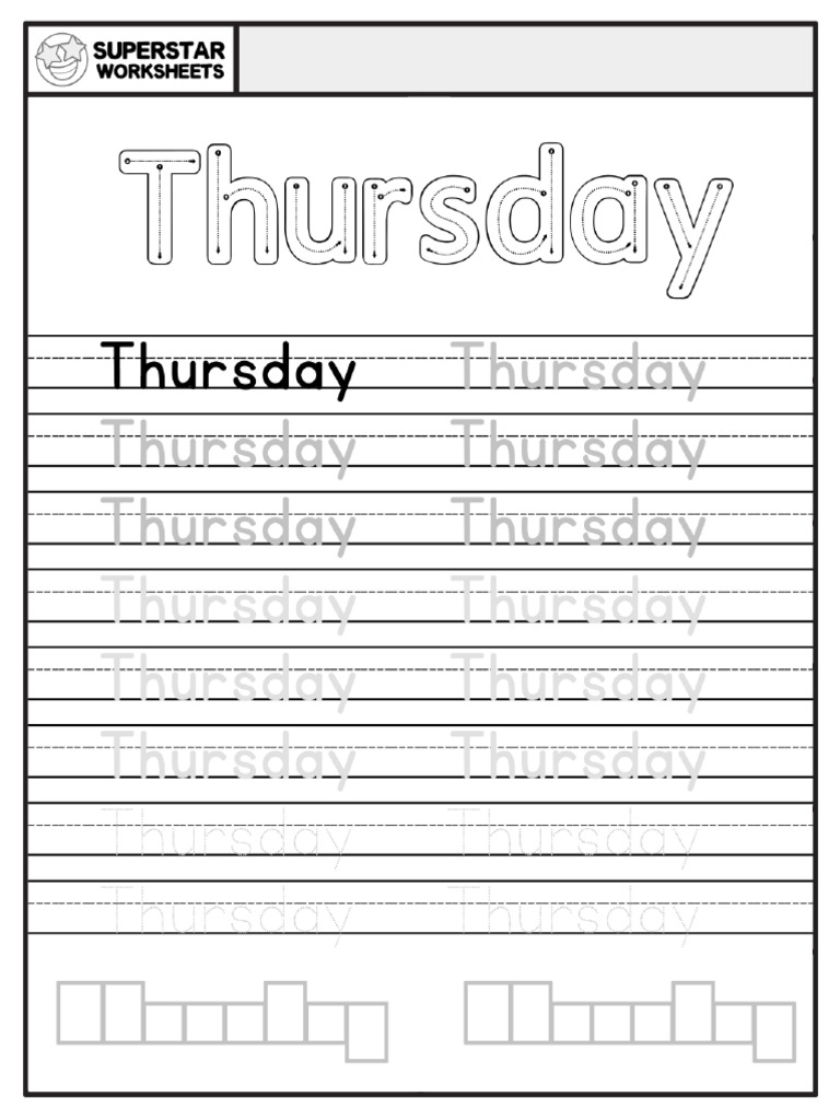 Daysofthe Week Worksheet Thursday | PDF