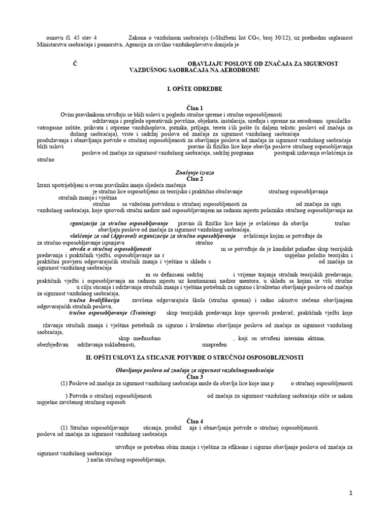 Pravilnik o Strucnom Osposobljavanju Lica Na Poslovima Od Znacaja Za Sigurnost Na Aerodromu | PDF