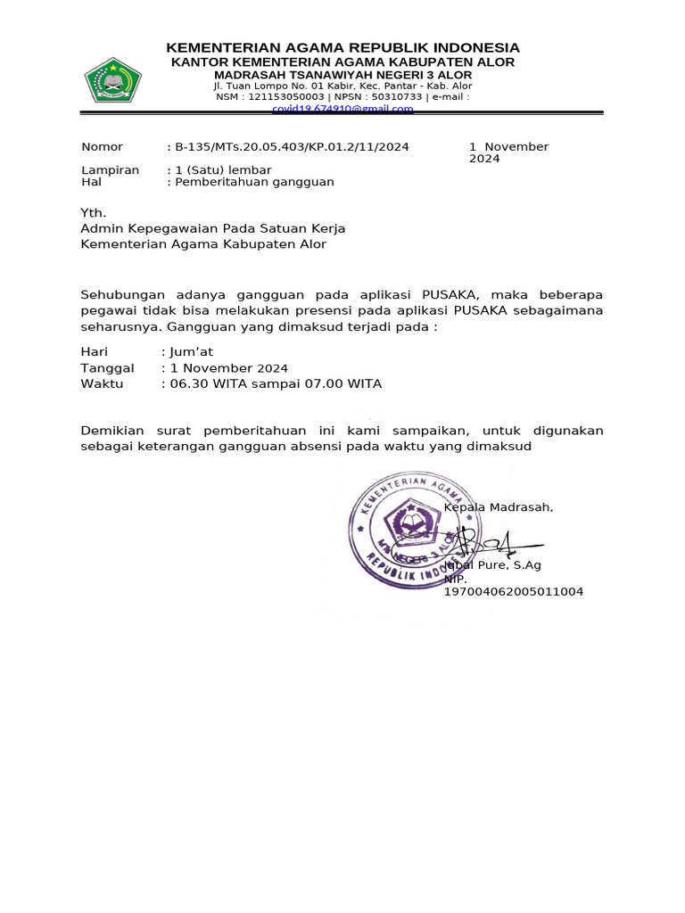 SUKET ABSENSI PUSAKA ERROR - 1 November 2024 | PDF