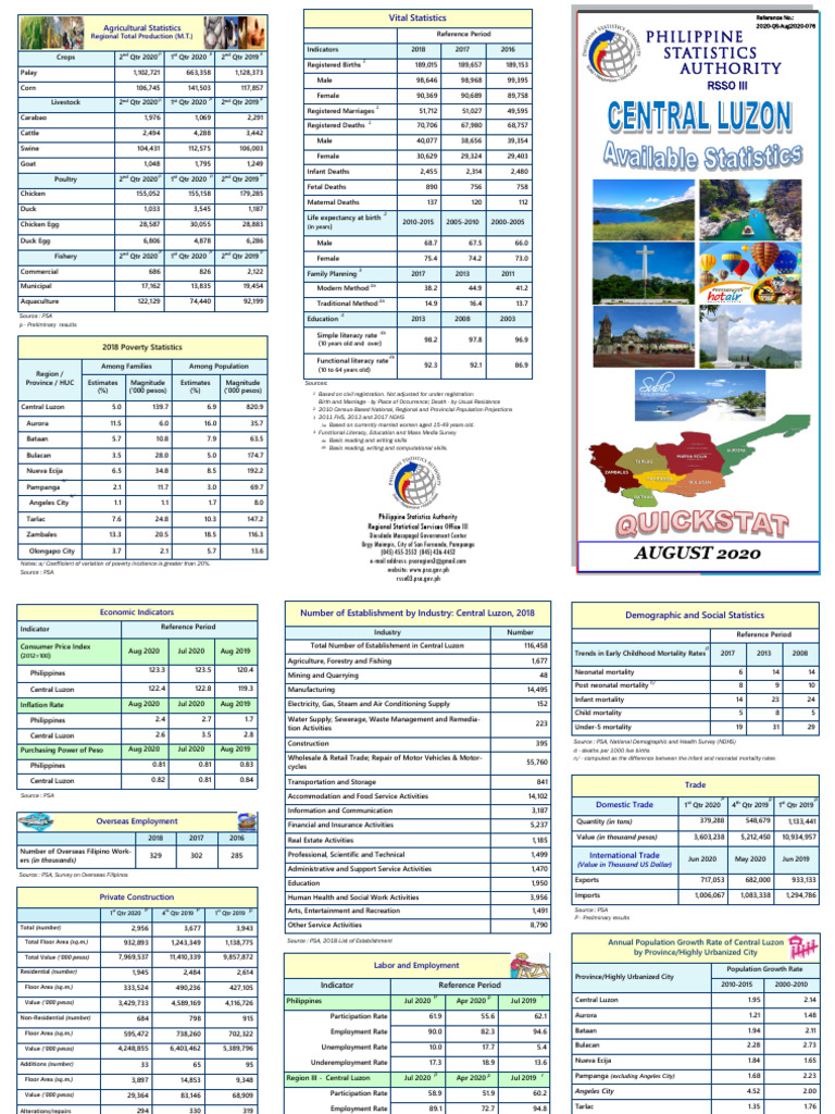 Central Luzon Quickstat August 2020 | PDF | Economies