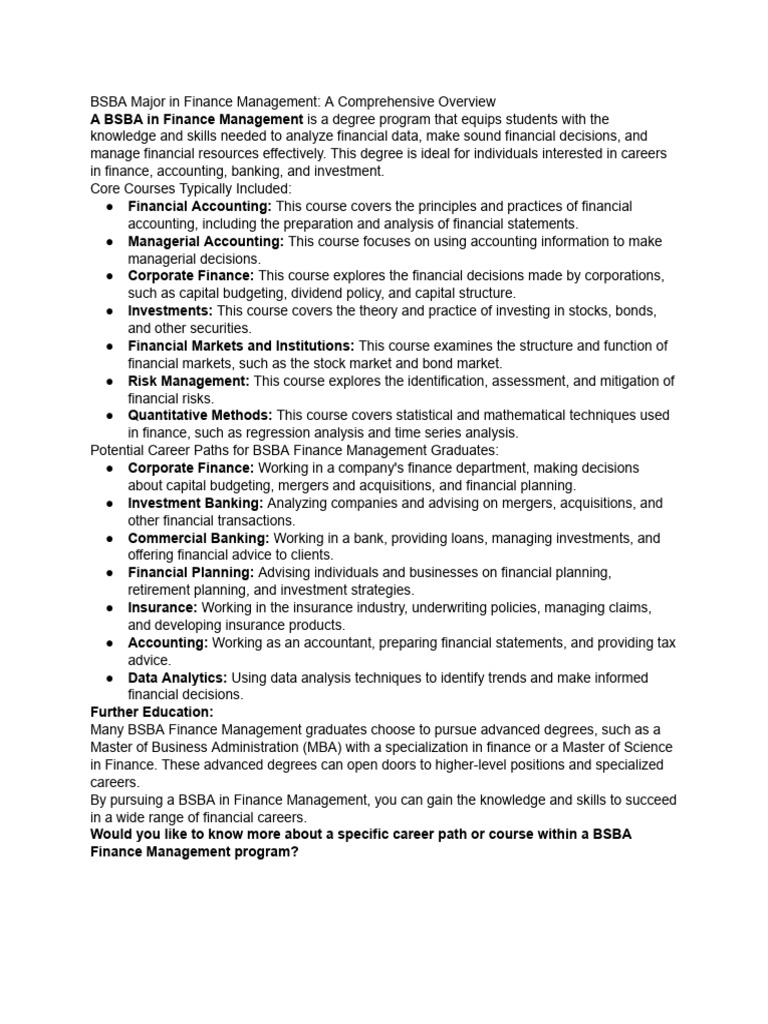 BSBA Major in Finance Management | PDF | Investing | Accounting