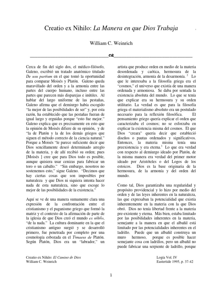Creatio Ex Nihilo - William Weinrich | PDF | Dios | Platón