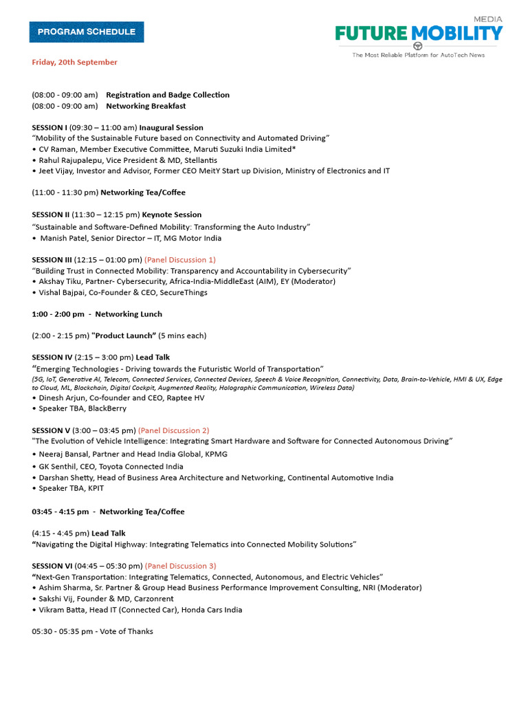 Sustainable Mobility Conference Agenda | PDF | Vehicles | Engineering