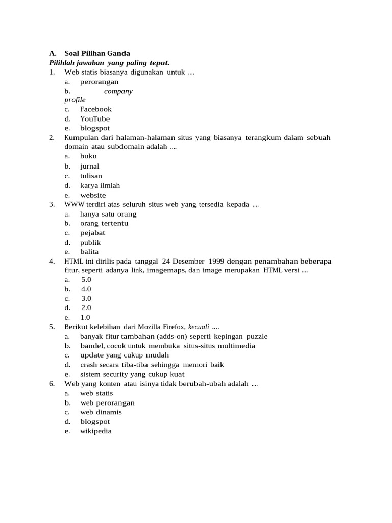 LATIHAN SOAL PWPB | PDF