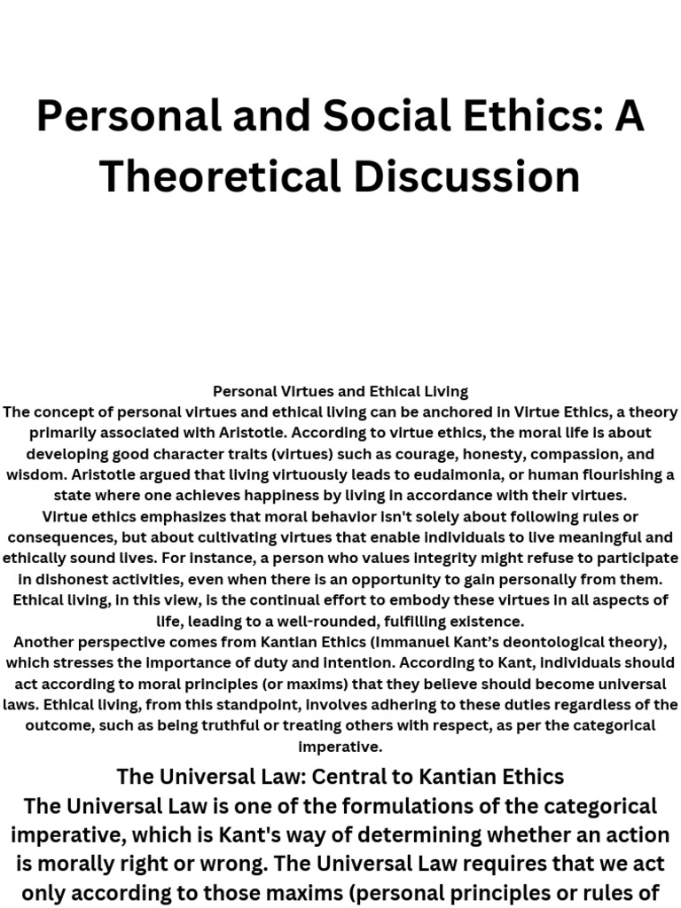 Personal and Social Ethics A Theoretical Discussion | PDF | Virtue ...