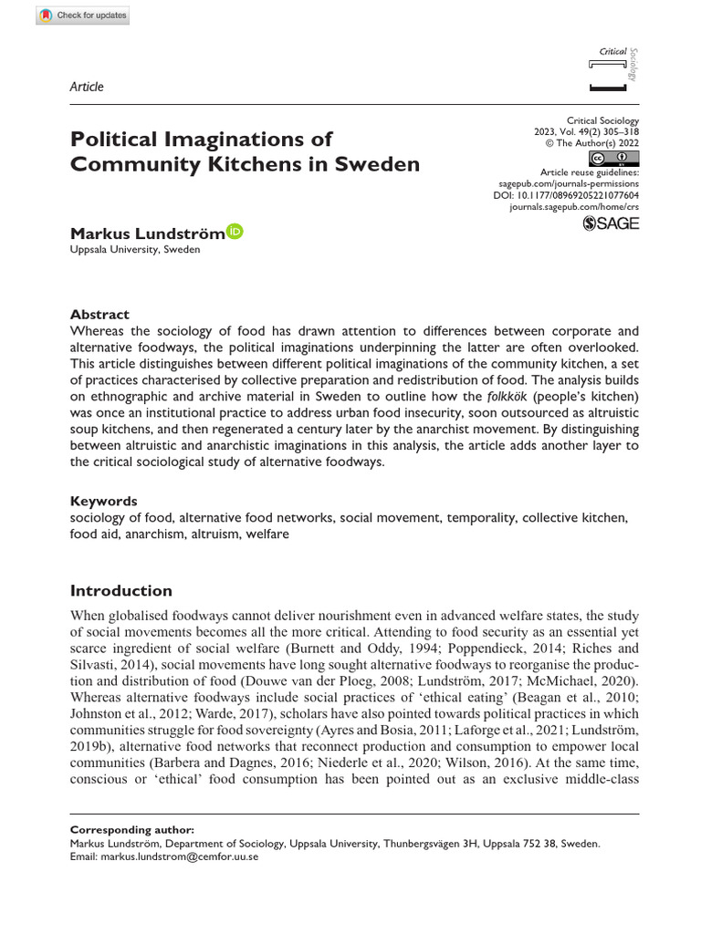 Political Imaginations of Community Kitchens in Sweden | PDF ...