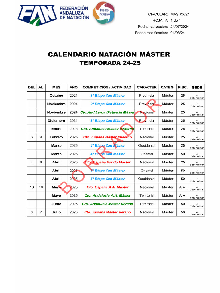 Borrador Calendario Master Mas.24-25 | PDF