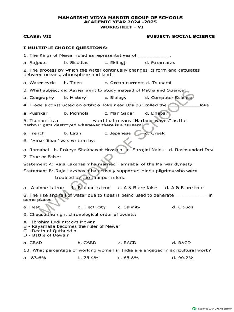 Class Vii WS - 6 | PDF