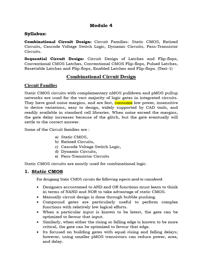 Combinational And Sequential Circuit Design Pdf Logic Gate Cmos