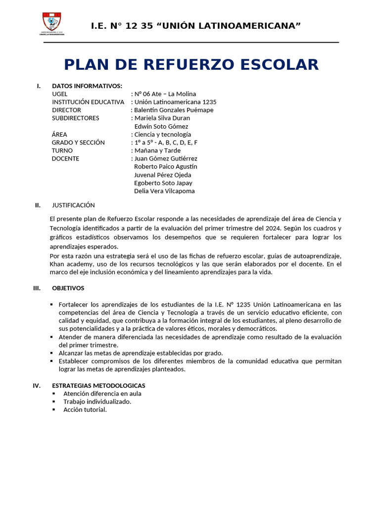 Plan de Refuerzo en Ciencia y Tecnología | PDF | Evaluación | Maestros