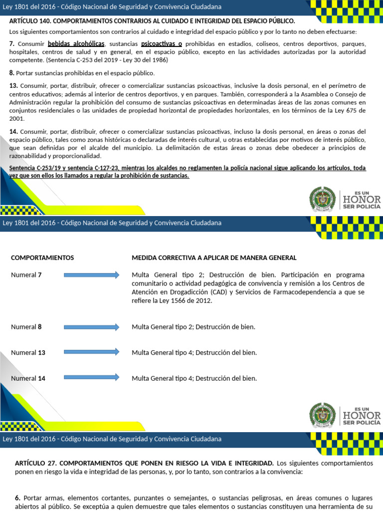 Presentacion Ley 1801 Del 2016 | PDF | Armas de fuego | Policía
