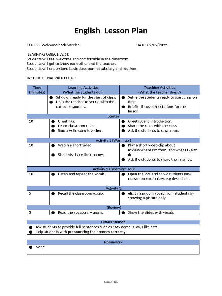 Grade 1 Lesson plan | PDF | Classroom | Lesson Plan