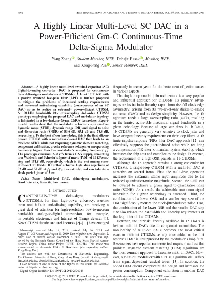 A Highly Linear Multi-Level SC DAC in A Power-Efficient GM-C Continuous ...