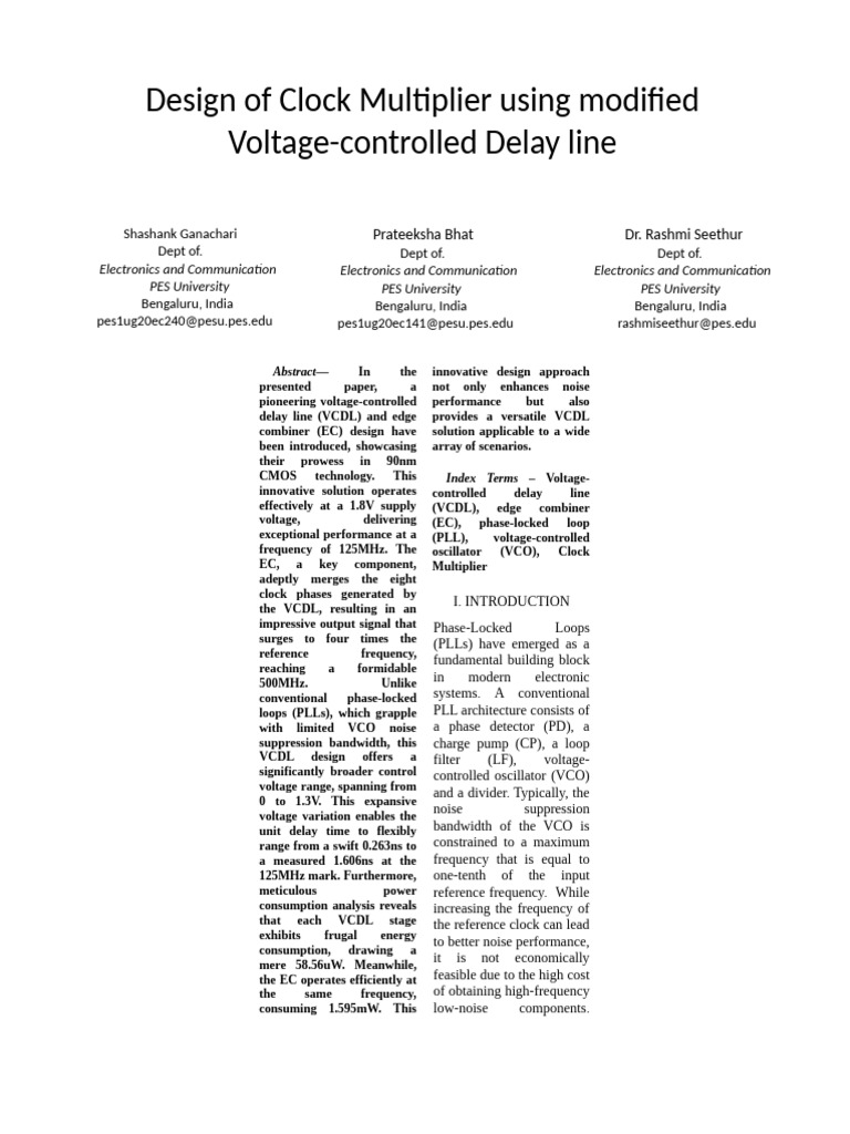 Design of Clock Multiplier Using Modified Voltage-Controlled Delay Line | PDF | Mosfet | Electronics