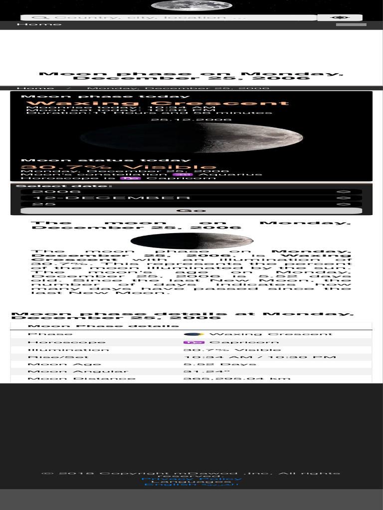 Moon Phase On Monday, December 25, 2006 | PDF