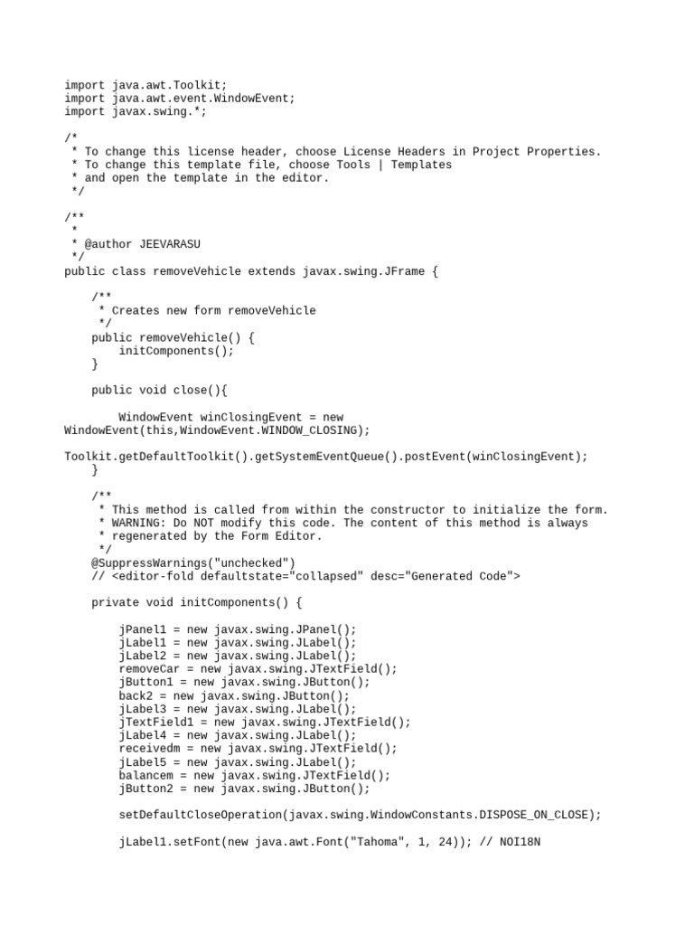 removeVehicle class | PDF | Software Development | Computer Science