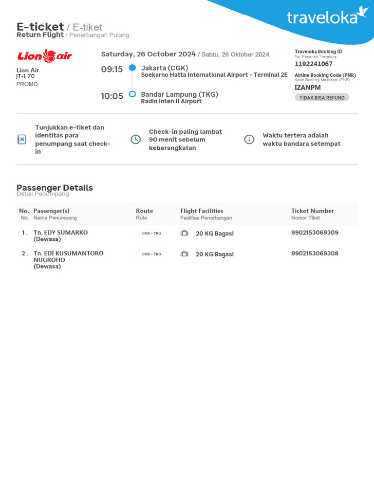 E-Tiket JKT-LMP | PDF