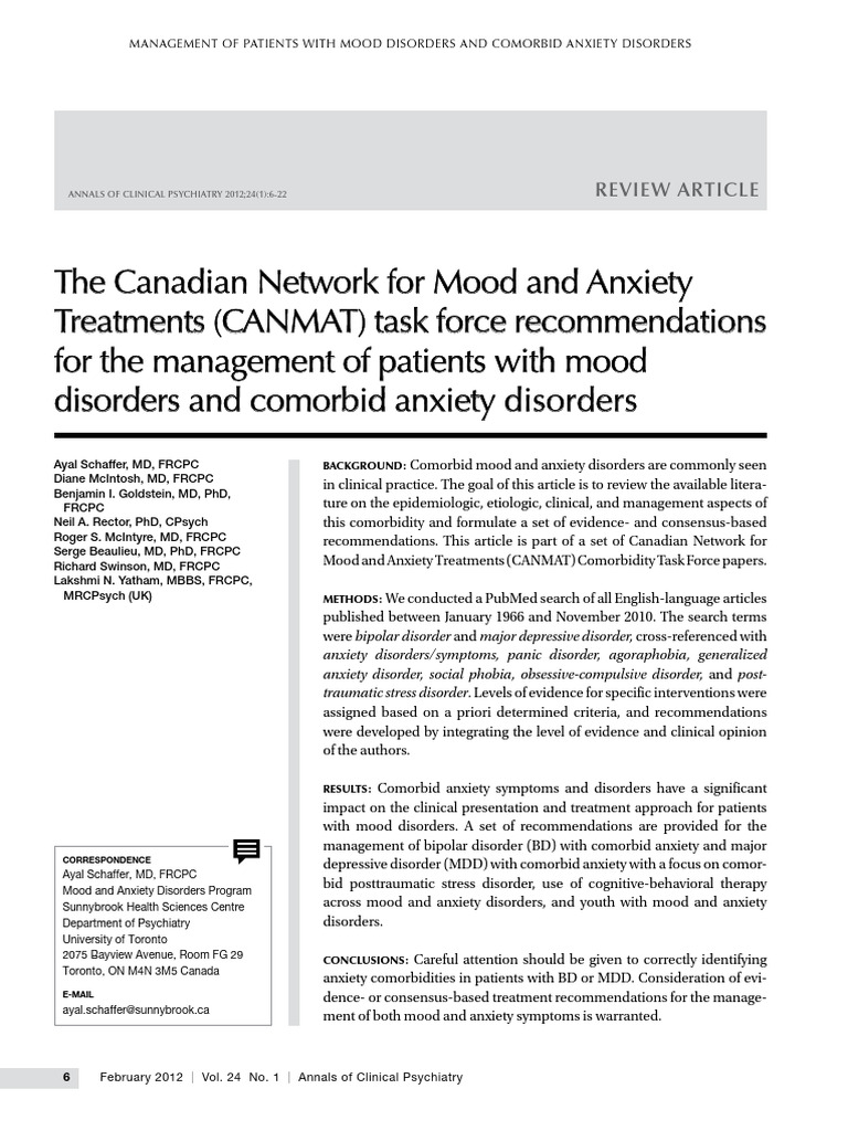 CANMAT_Comorbidity_Mood-Disorders-and-Anxiety-20122 | PDF | Bipolar ...