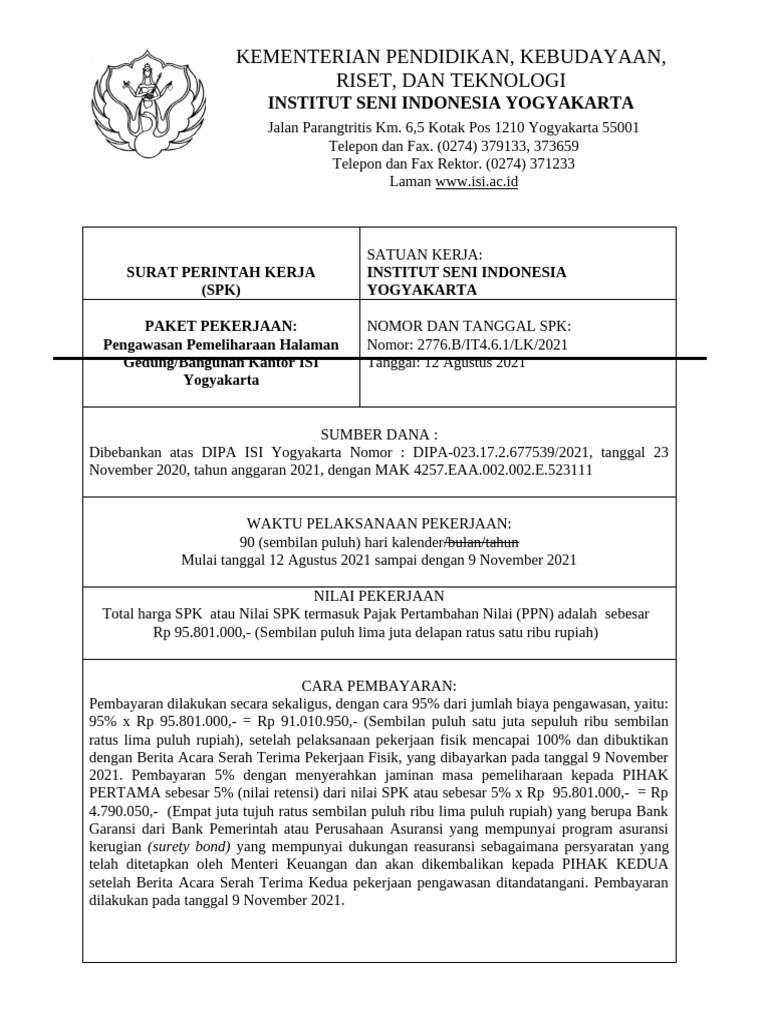 SPK SPMK Pengawasan PEMELIHARAAN HALAMAN CV. GRIYA ADICIPTA | PDF