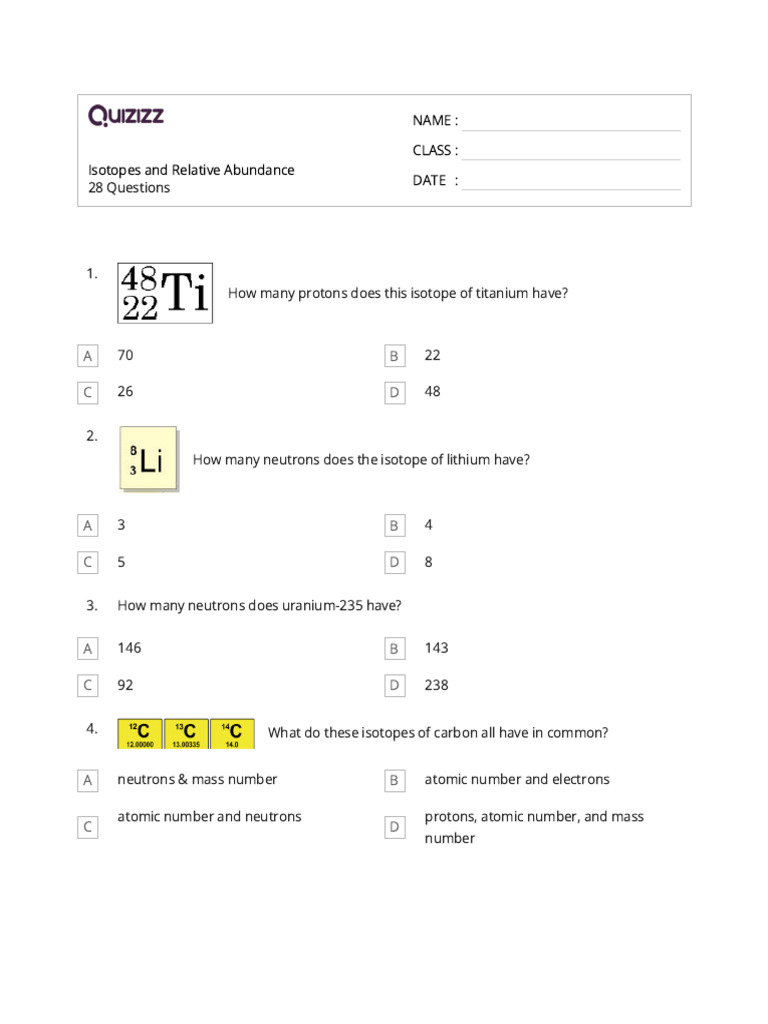 Isotopes and Relative Abundance (Very Good Quizziz) | PDF | Isotope ...