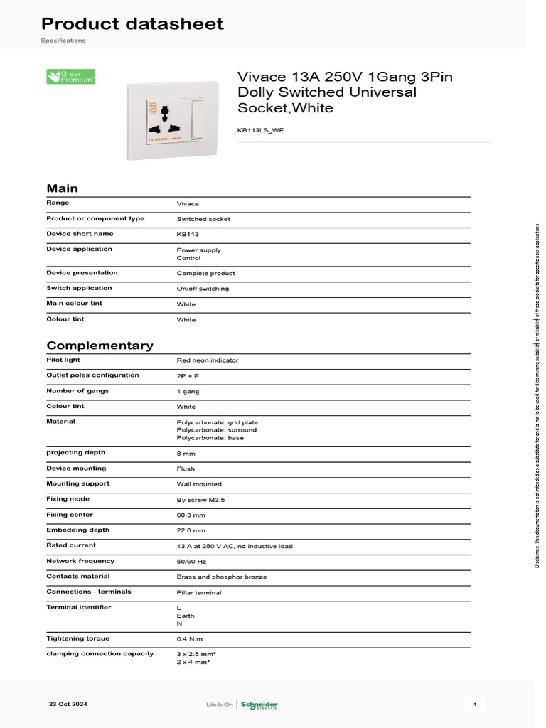 Vivace 13A Switched Socket KB113LS | PDF | Ac Power Plugs And Sockets ...