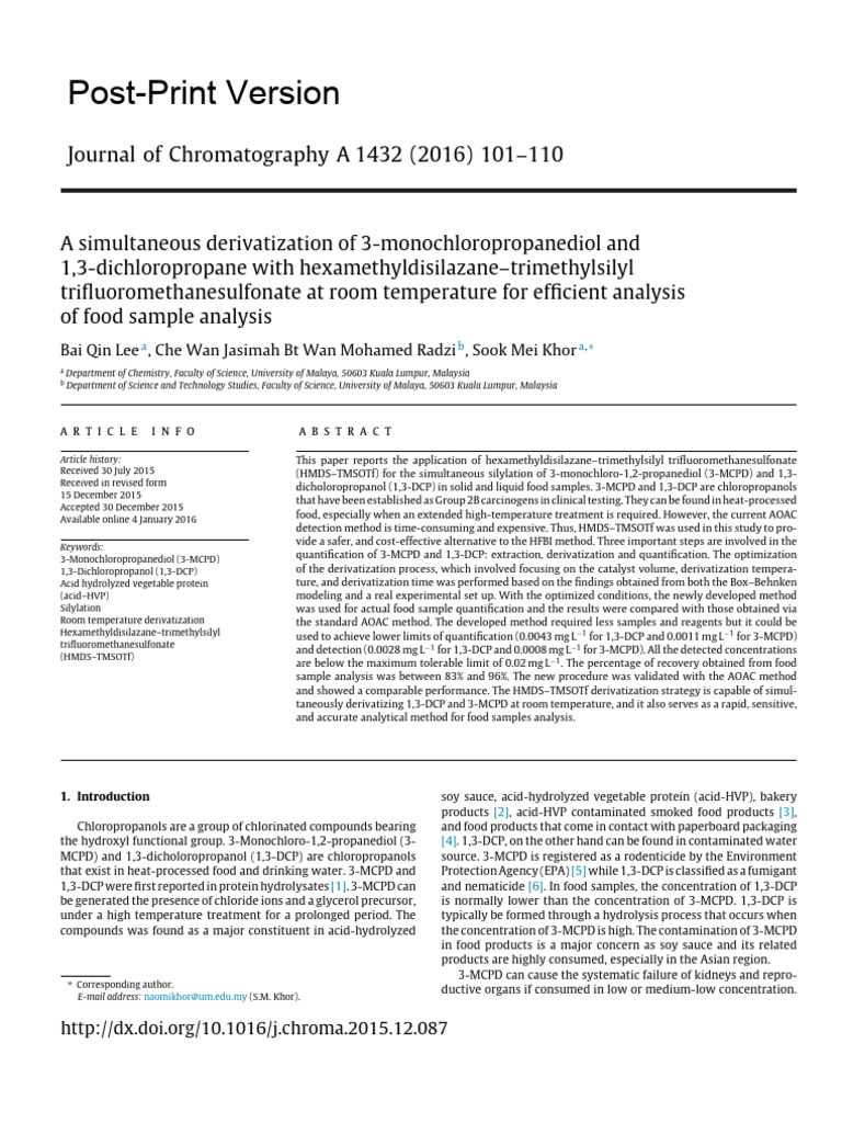 Simultaneous Derivatization of 3-Monochloropropanediol and | PDF | Gas ...
