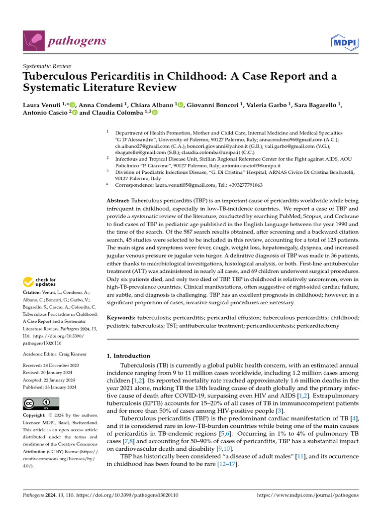 Tuberculous Pericarditis in Childhood | PDF | Systematic Review ...
