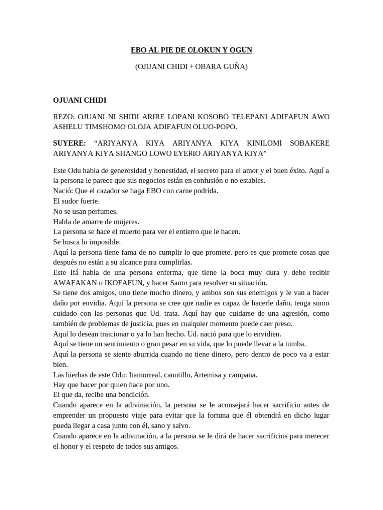 Ebo Al Pie de Olokun y Ogun | PDF