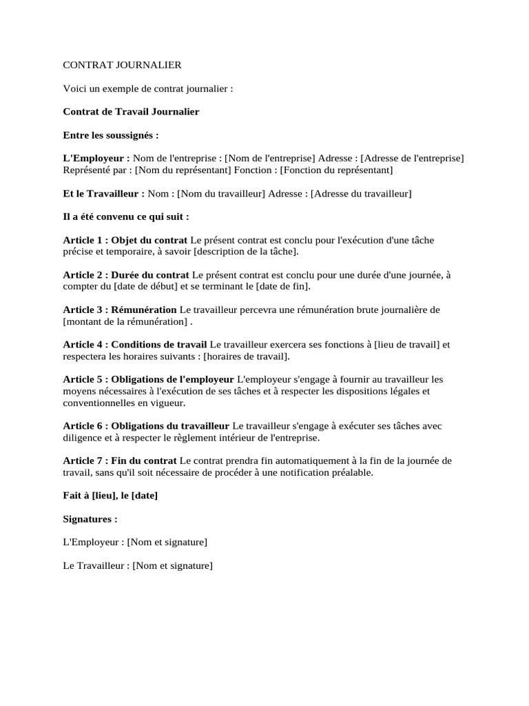 Contrat Journalier | PDF