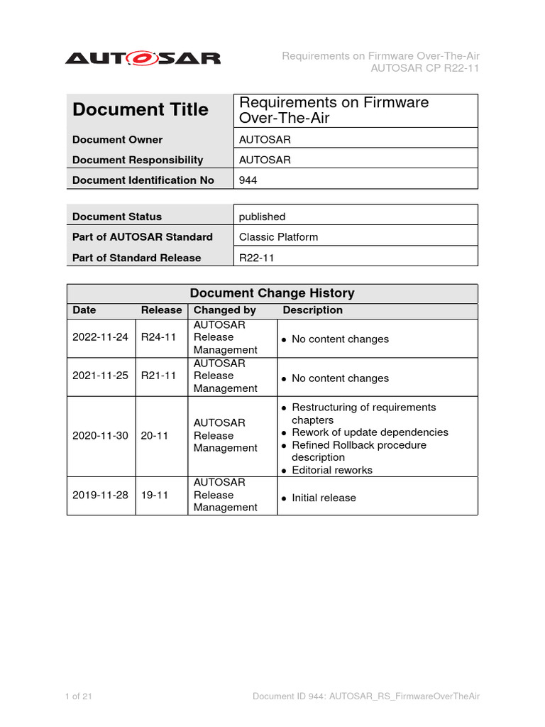AUTOSAR RS FirmwareOverTheAir | PDF | Specification (Technical Standard) | Interface (Computing)