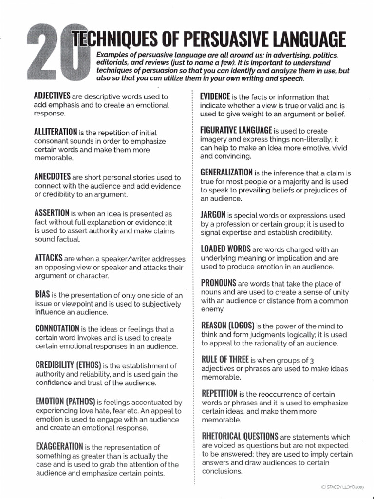 20 Techniques of Persuasive Language | PDF