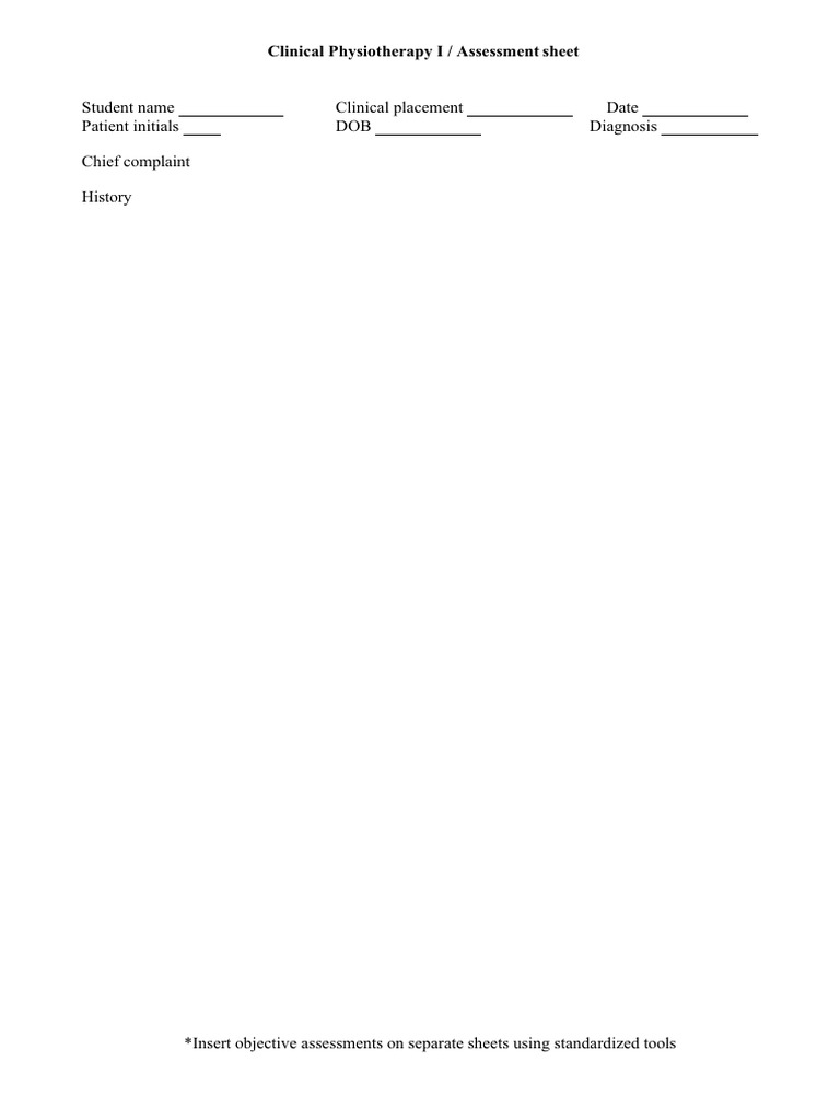 Clinical Physiotherapy I - Assessment Sheet | PDF