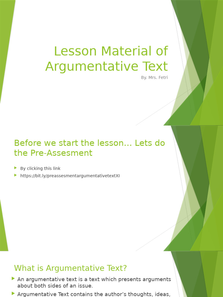 Lesson Material of Argumentative Text | PDF | Argument | Reason