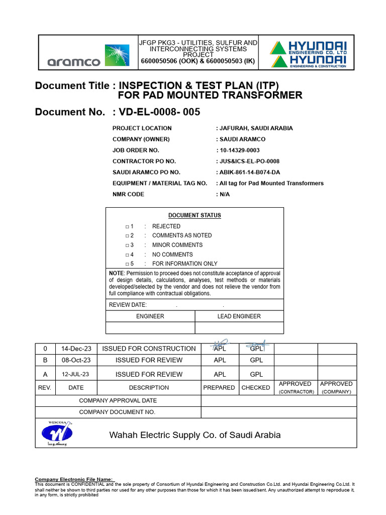 VD-EL-0008-005_0_INSPECTION & TEST PLAN (ITP) FOR PAD MOUNTED ...