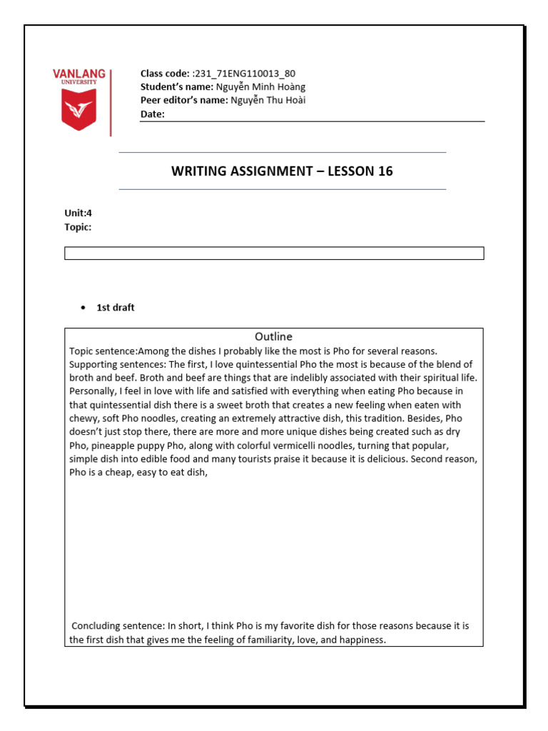 Writing Assignment 4-UNIT4 (Lesson16) | PDF | Foods | Cuisine