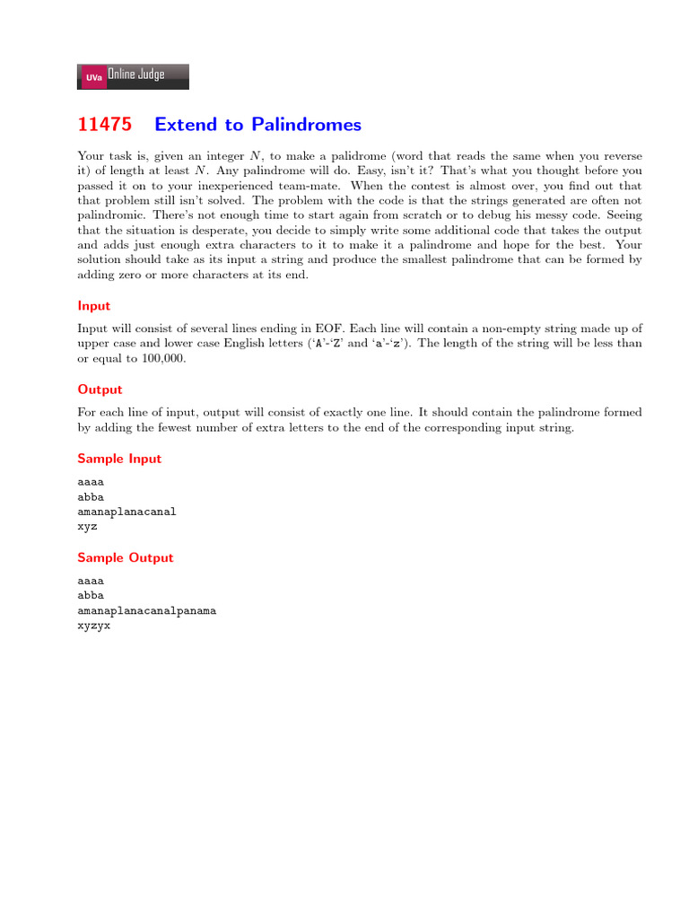 Extend To Palindromes: Input | PDF