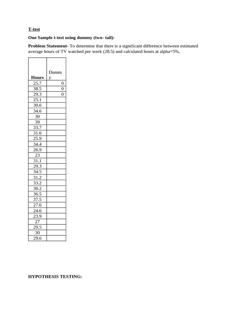 One Sample T Test | PDF