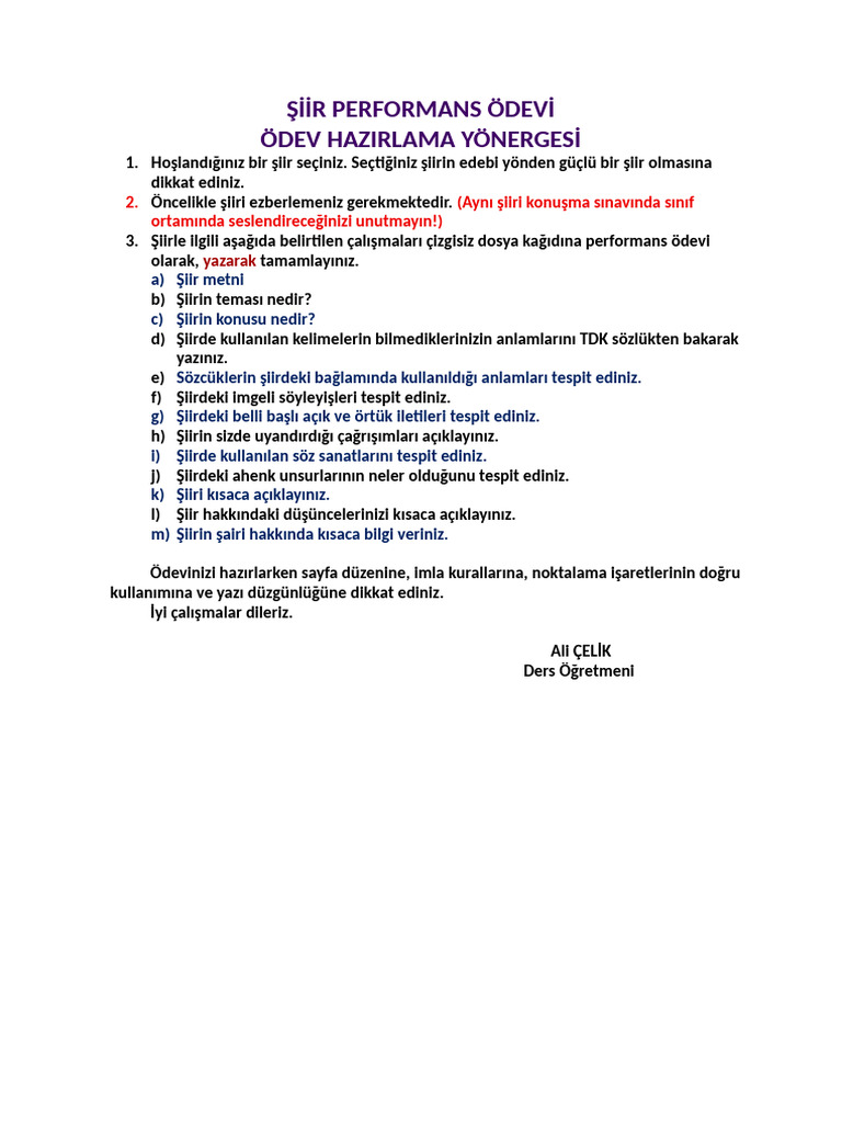 Şiir Performans Odevi Yönergesi | PDF
