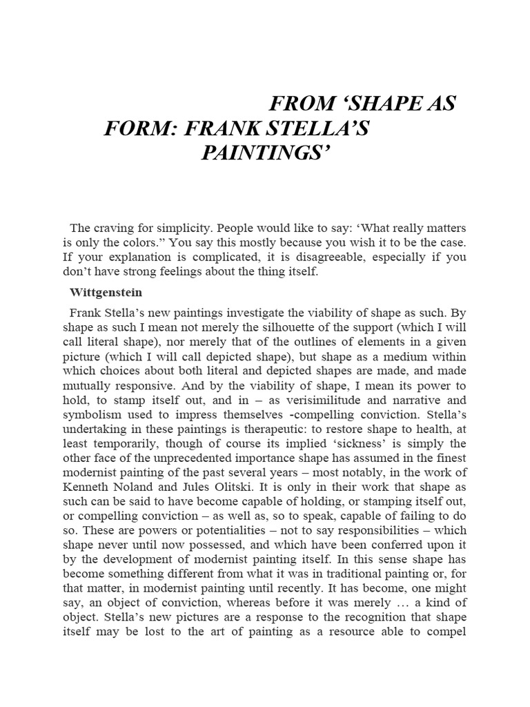 Michael Fried, From Shape As Form - Frank Stellas New Paintings | PDF ...