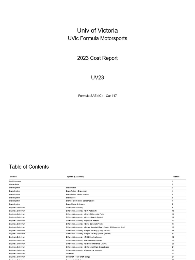 Cost Report 2 | PDF | Steering | Axle