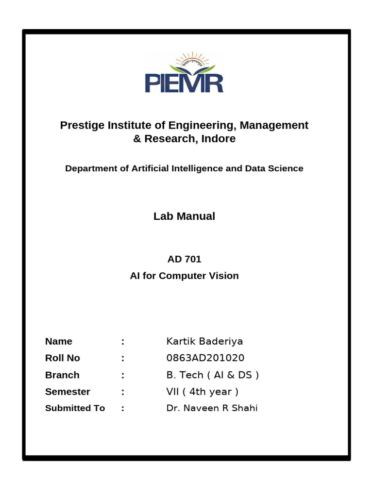 AI For CV Labmanual | PDF | Image Processing | Multidimensional Signal Processing