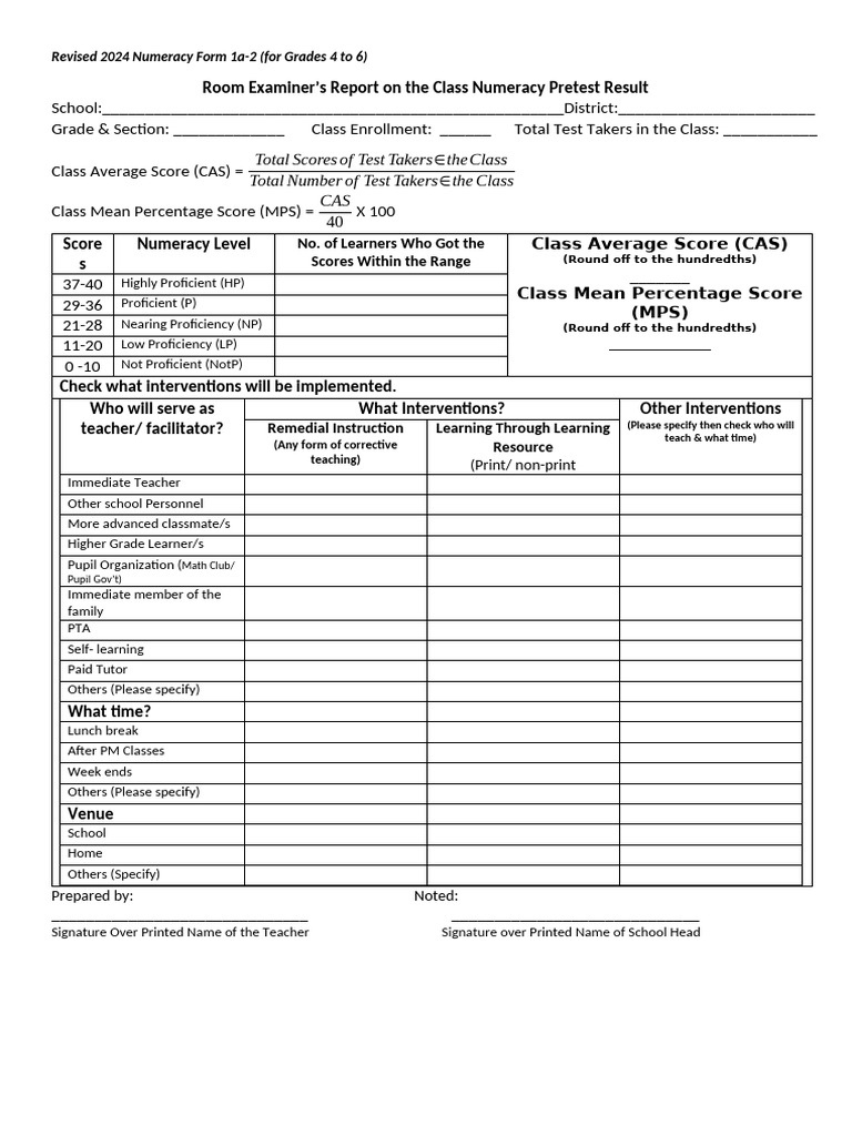 Numeracy Form 1a 2 | PDF | Teachers | Pedagogy