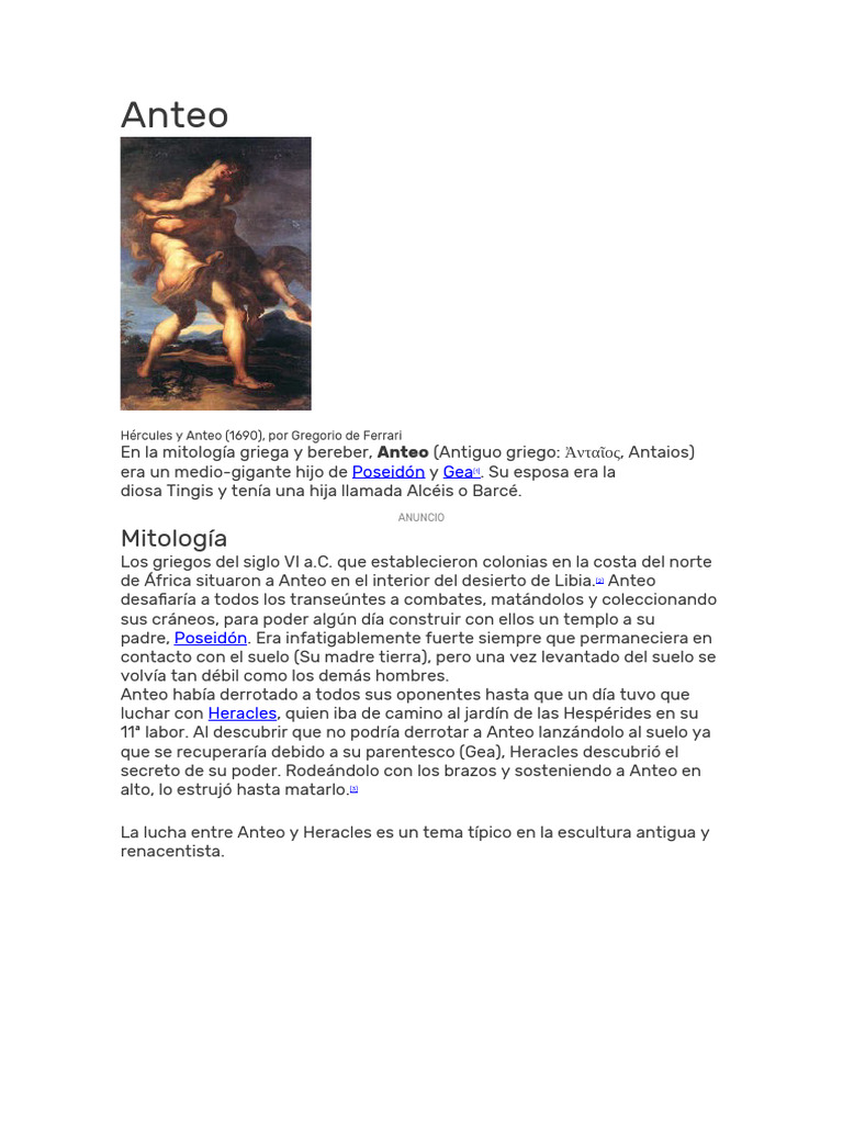 Anteo: El Gigante de Libia en Mitología | PDF