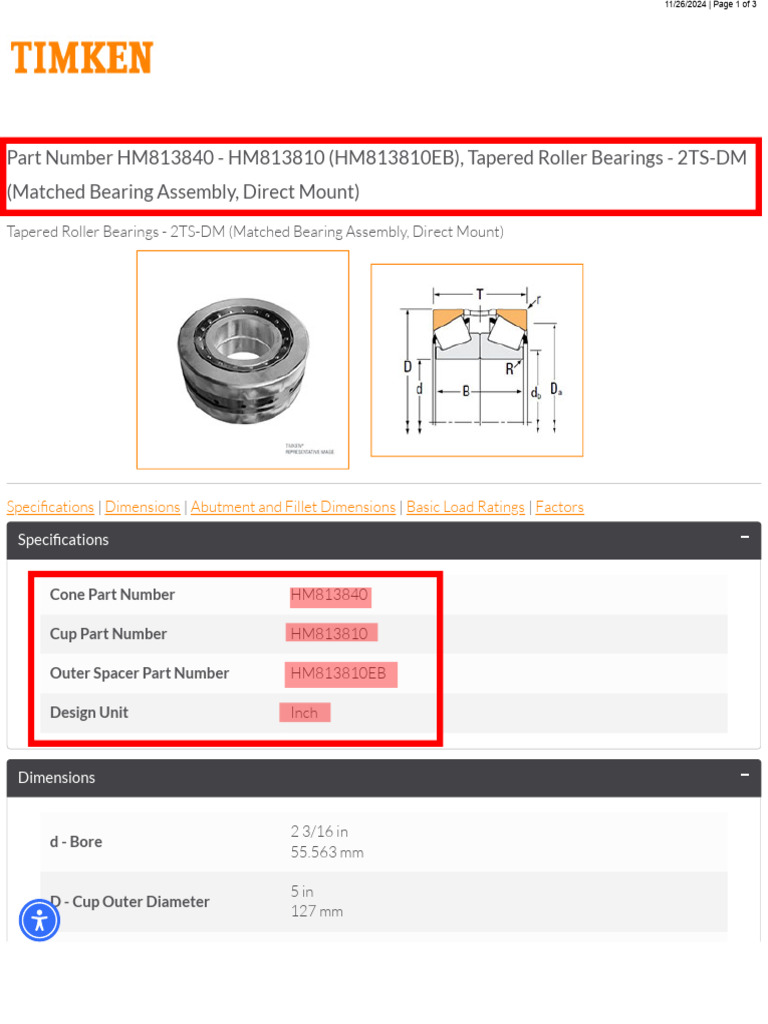 HM813840-HM813810(HM813810EB)-TaperedRollerBearings-2TS-DM(MatchedBearingAssembly-DirectMount ...