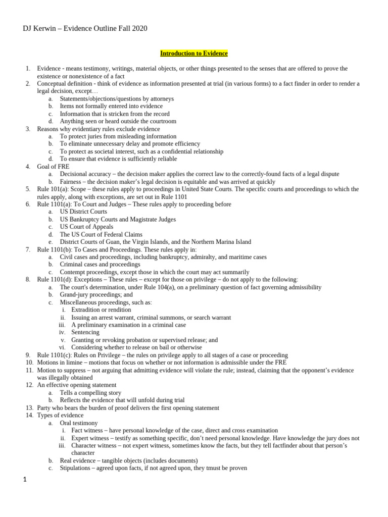 DJK Outline | PDF | Witness Impeachment | Witness