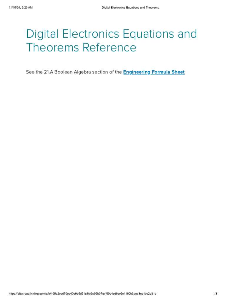 Digital Electronics Equations and Theorems Reference: See The 21.A ...